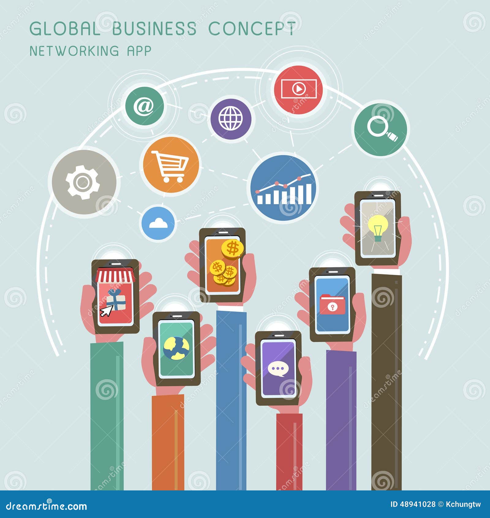 Global Business Concept in Flat Design Stock Vector - Illustration of ...