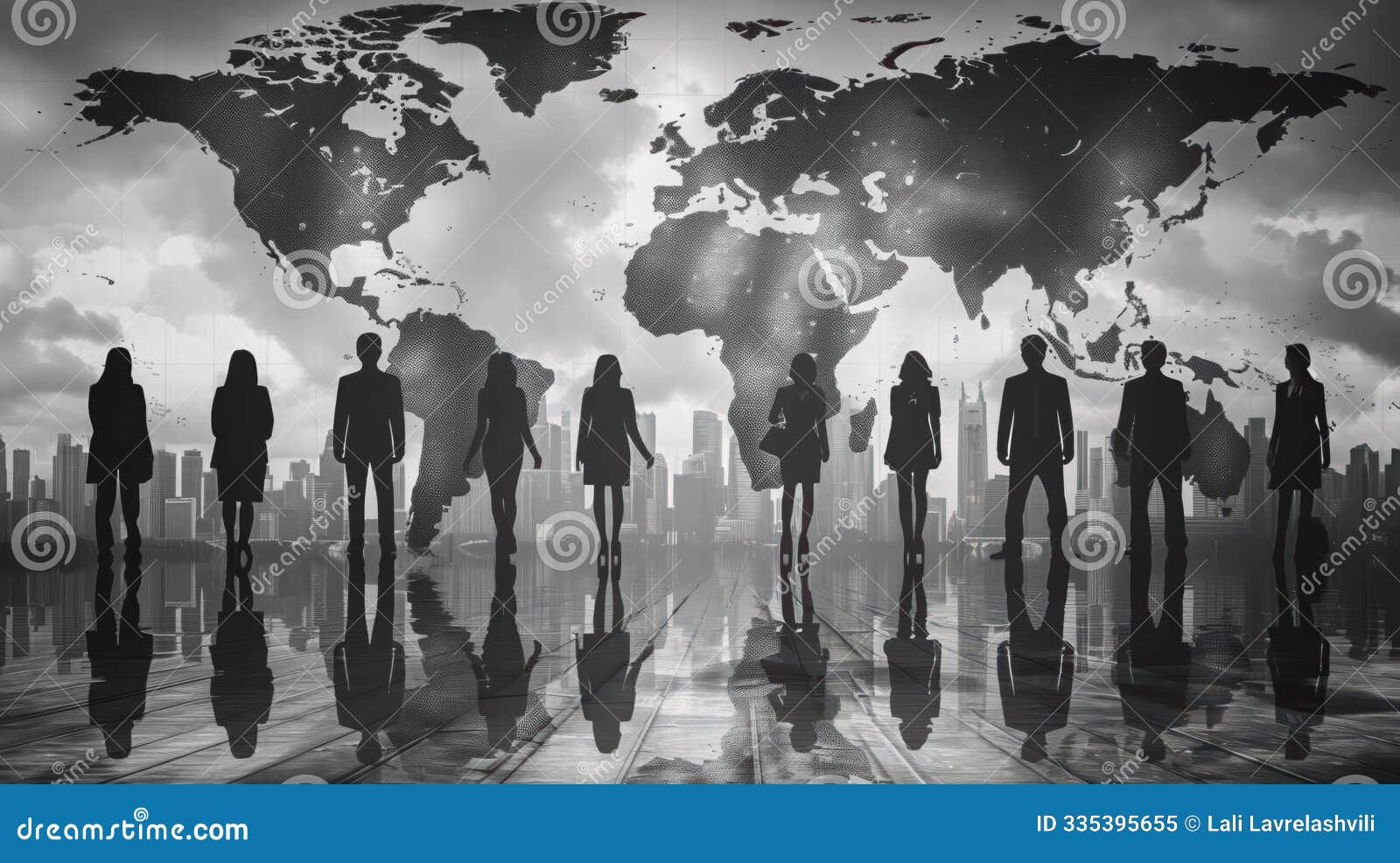 Global Business Concept, Business People Standing on World Map ...