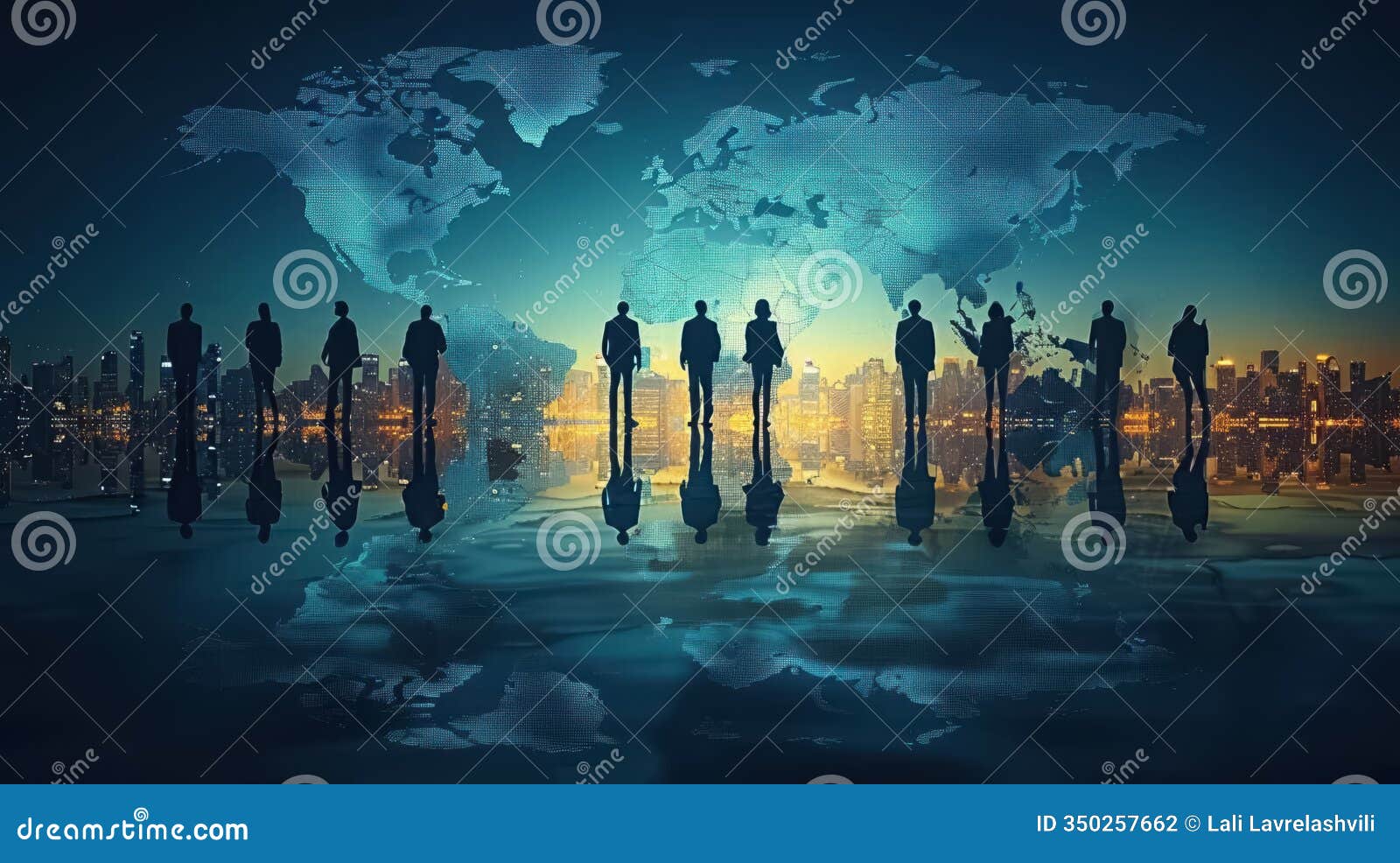 Global Business Concept, Business People Standing on World Map ...