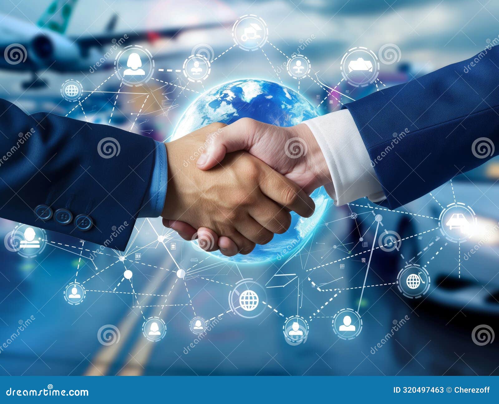 Global Business Handshake with Digital Network Stock Illustration ...
