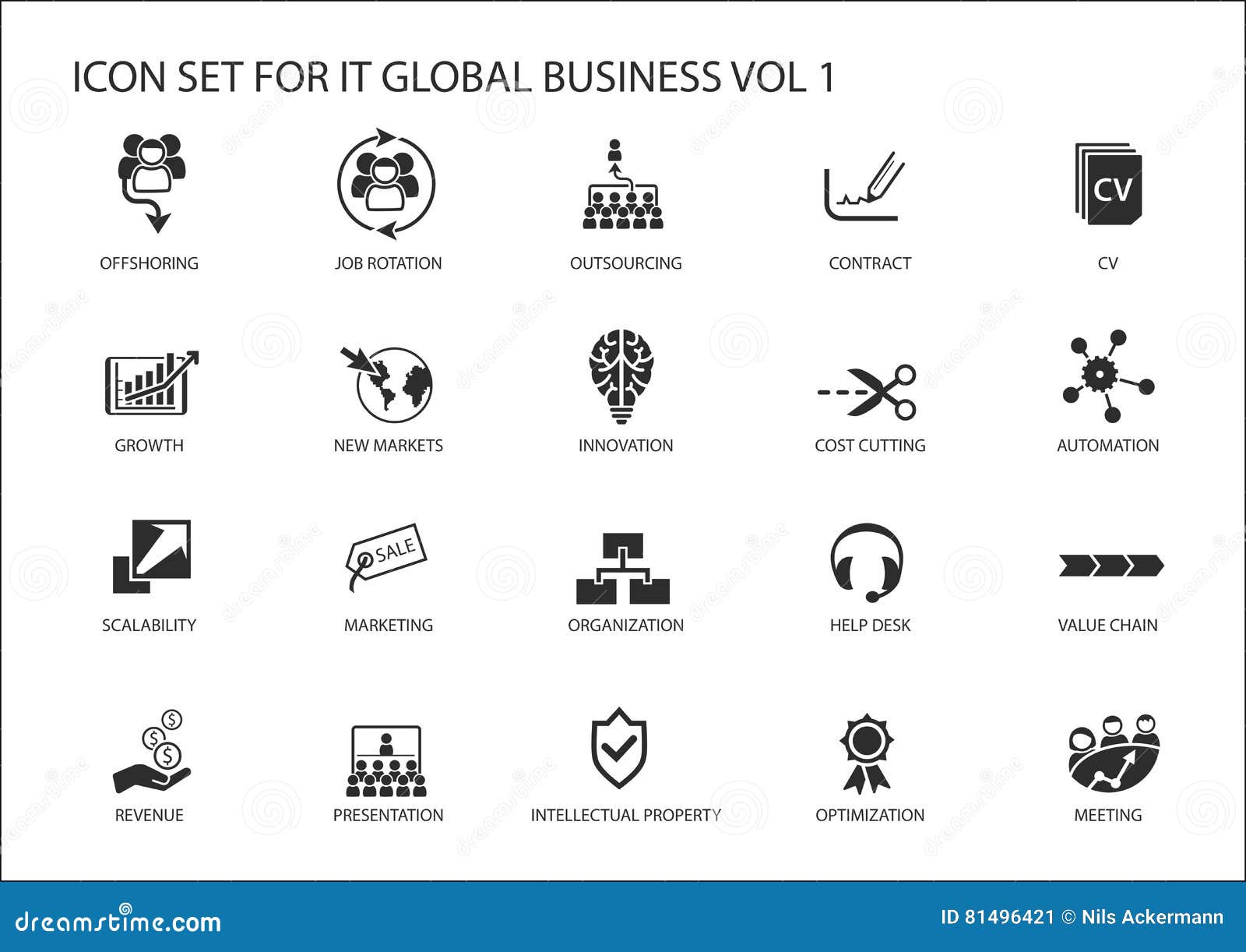 Global business icon set stock vector. Illustration of icon - 81496421