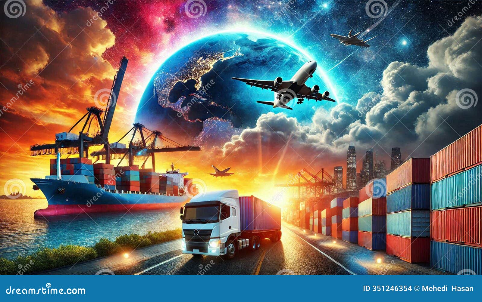 Global Business Logistics Import Export Background Stock Illustration ...