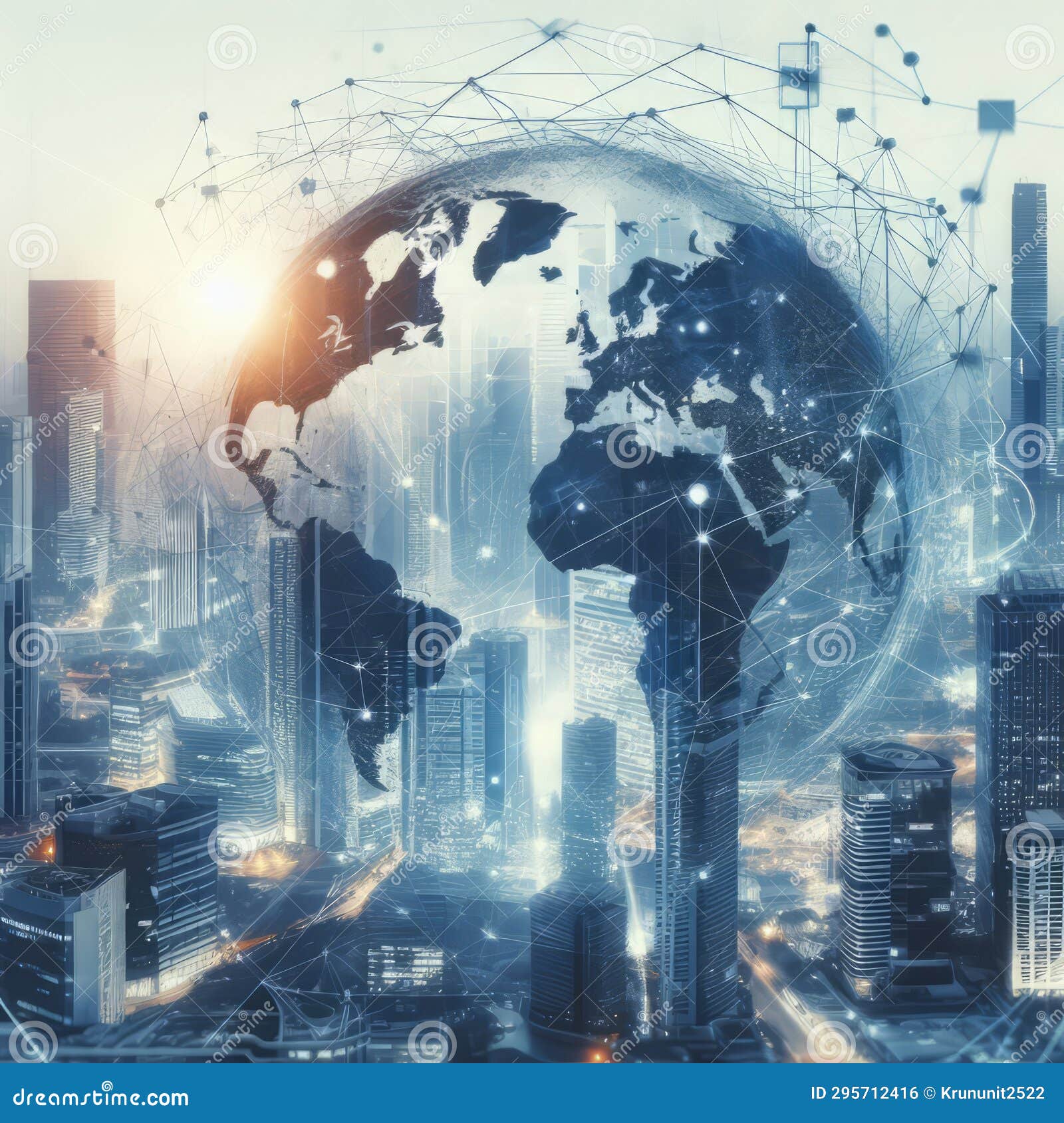 Global Business and Networking, Double Exposure Globe with Network ...