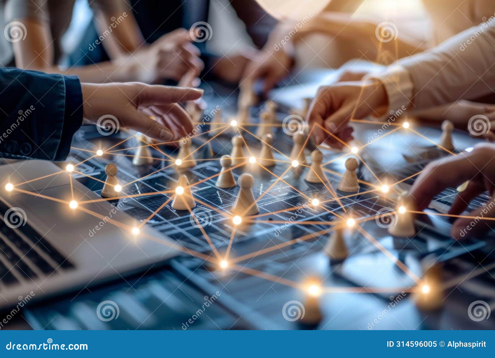 Global Business Networking and Teamwork: Interconnected Wooden Figures ...