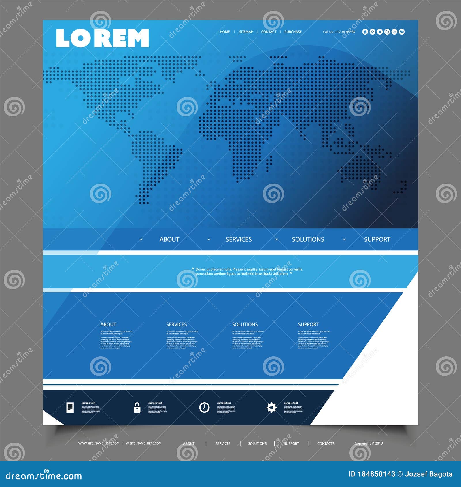 Global Business, Technology - Web Site Template Design with World Map ...