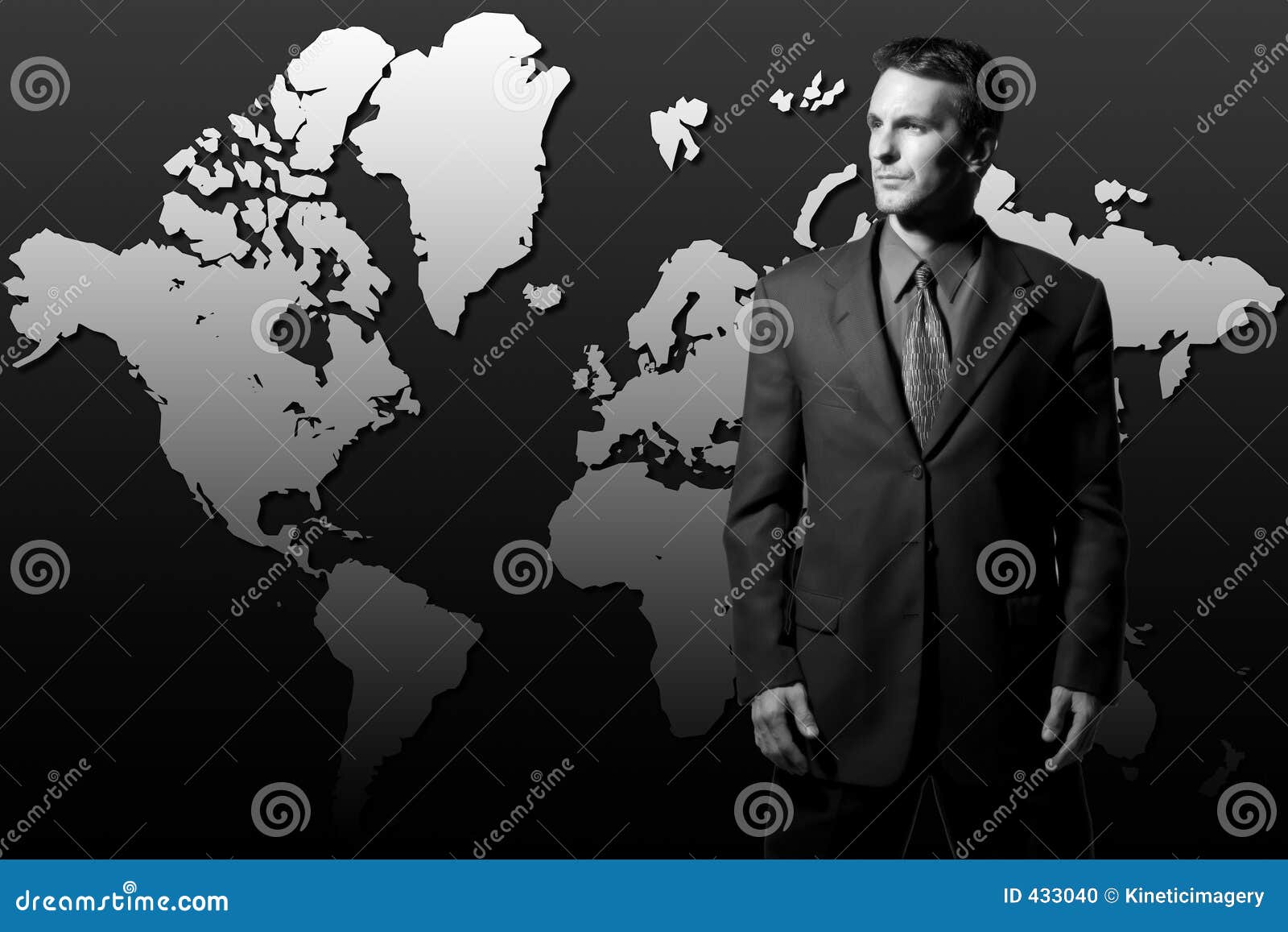 Businessman With World Map, Skyscrapers And Graphs Royalty-Free Stock ...
