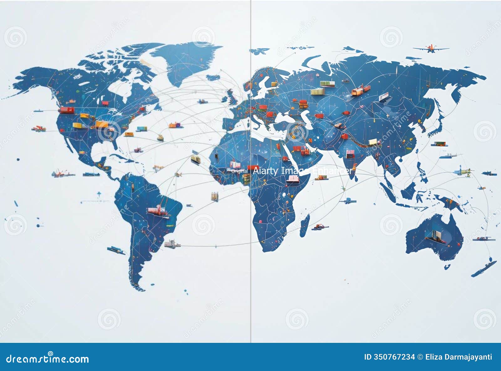 Global Cargo Shipping Network Visualized on World Map Stock Photo ...
