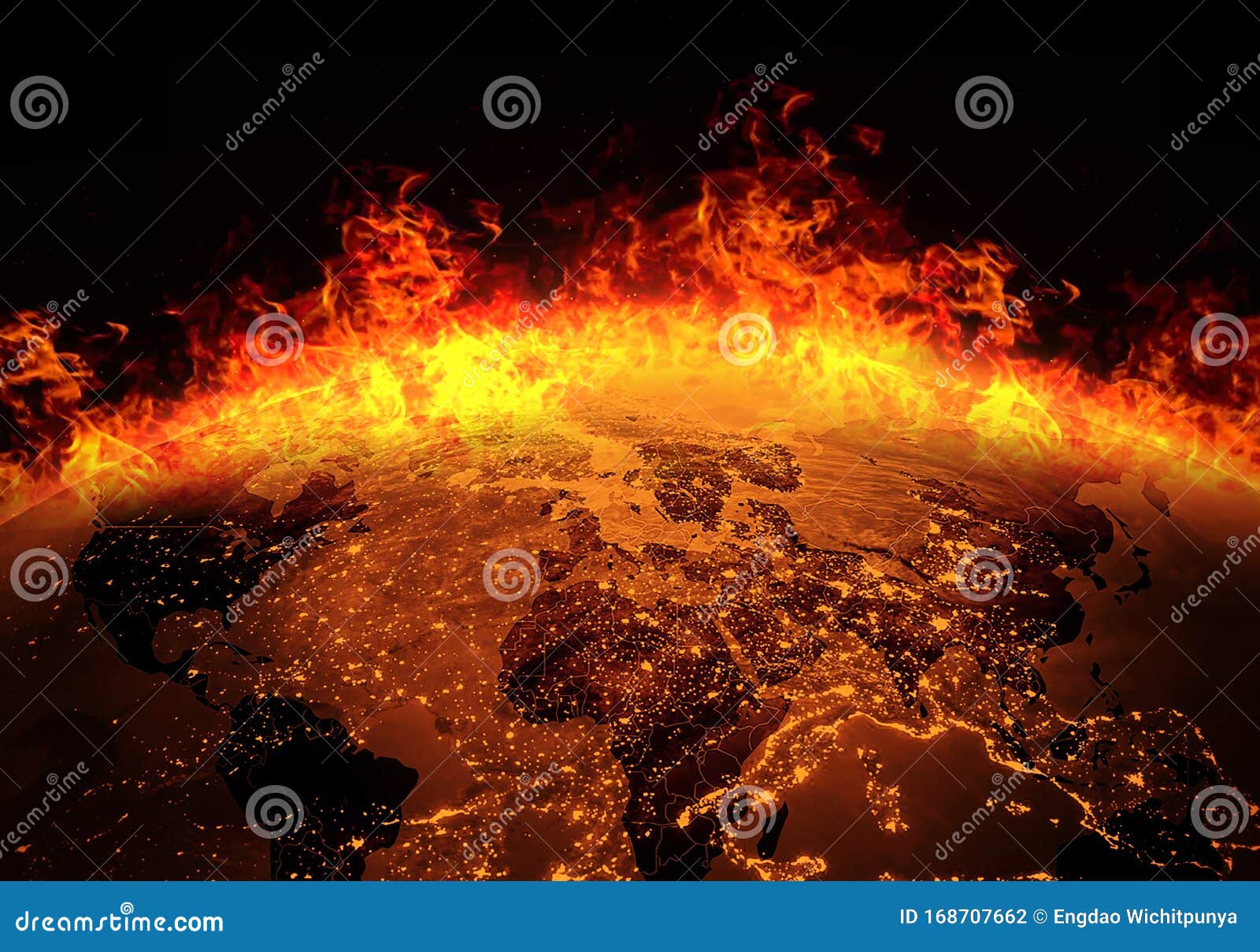 Global Catastrophe and Global Warming Pollution Concept Wildfire ...