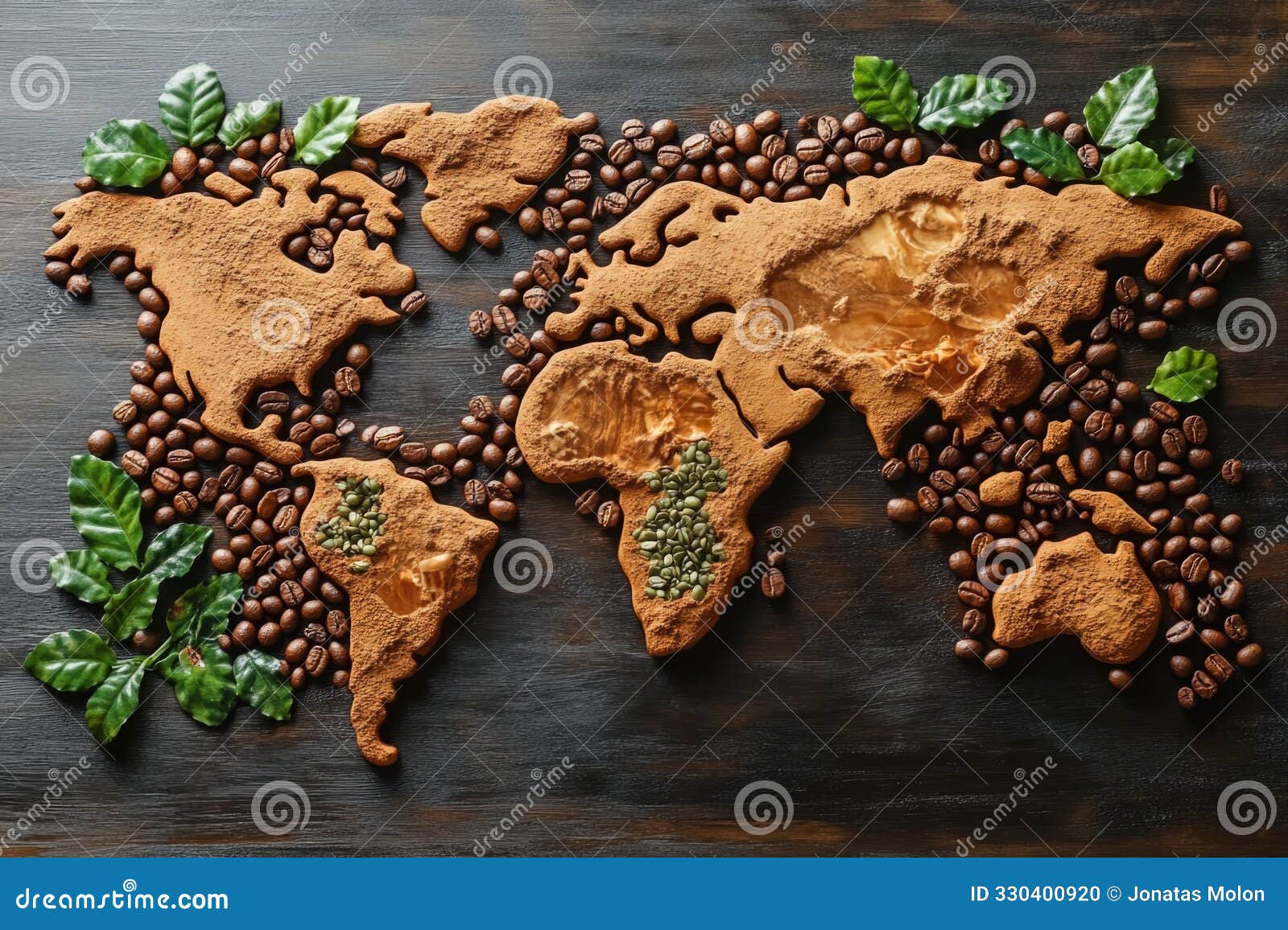 Global Coffee Trade Visualized: Artistic World Map Made of Coffee Stock ...