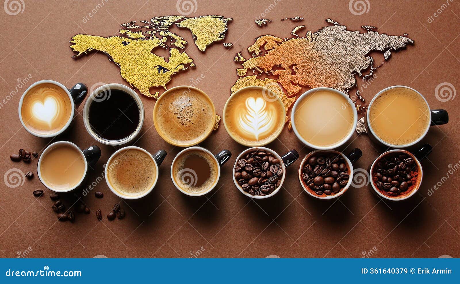 Global Coffee Varieties on World Map Background Stock Image - Image of ...