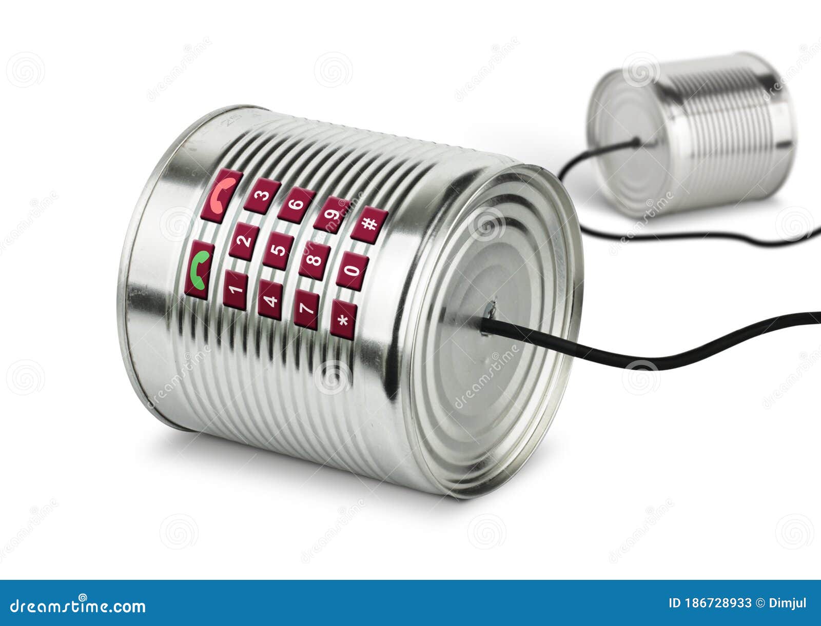 Global Communication Concept, Old Tin Cans Telephone with Buttons Stock ...