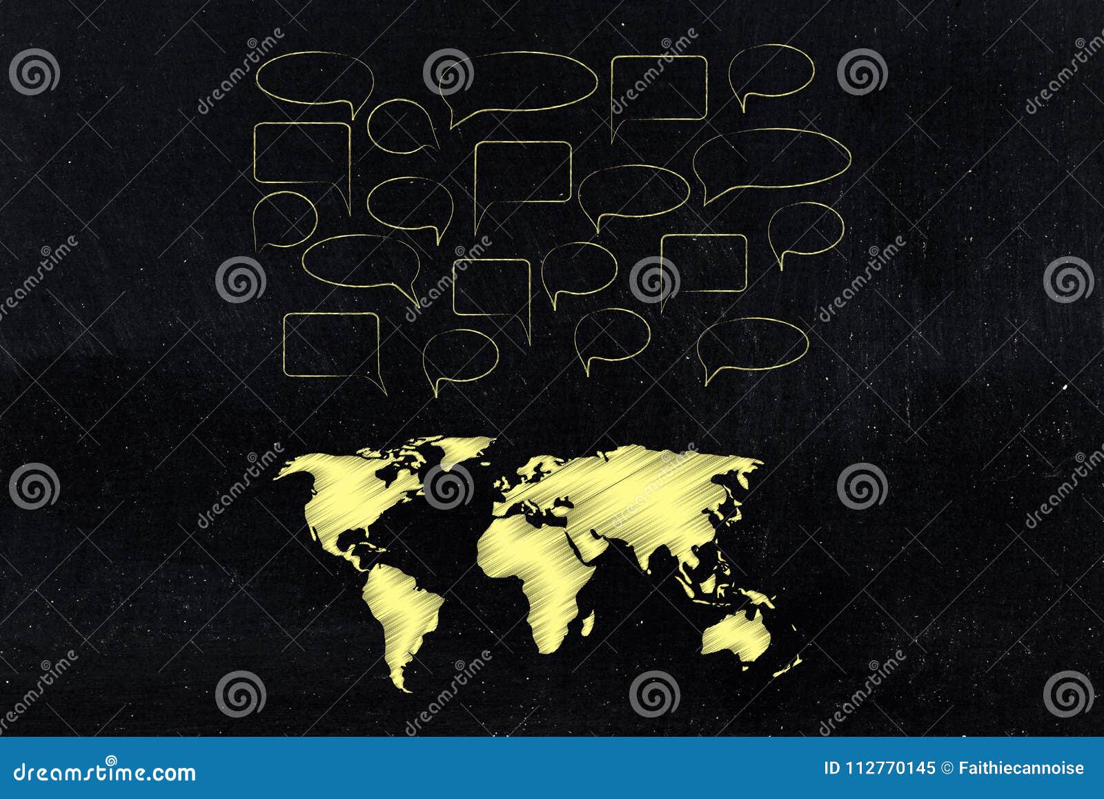 Global Communication World Map with Speech Bubbles Above it Stock Image ...