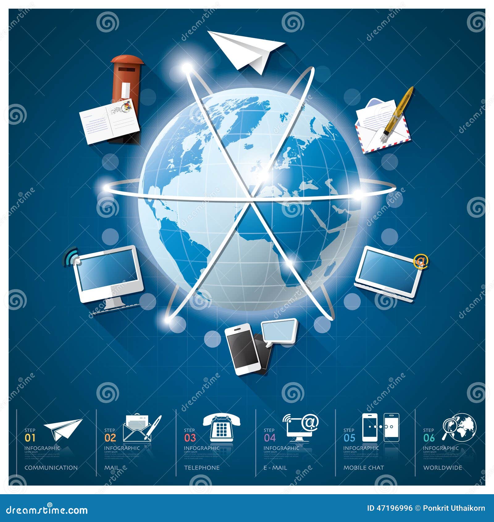 Global Communication and Connection Infographic with Round Circle ...
