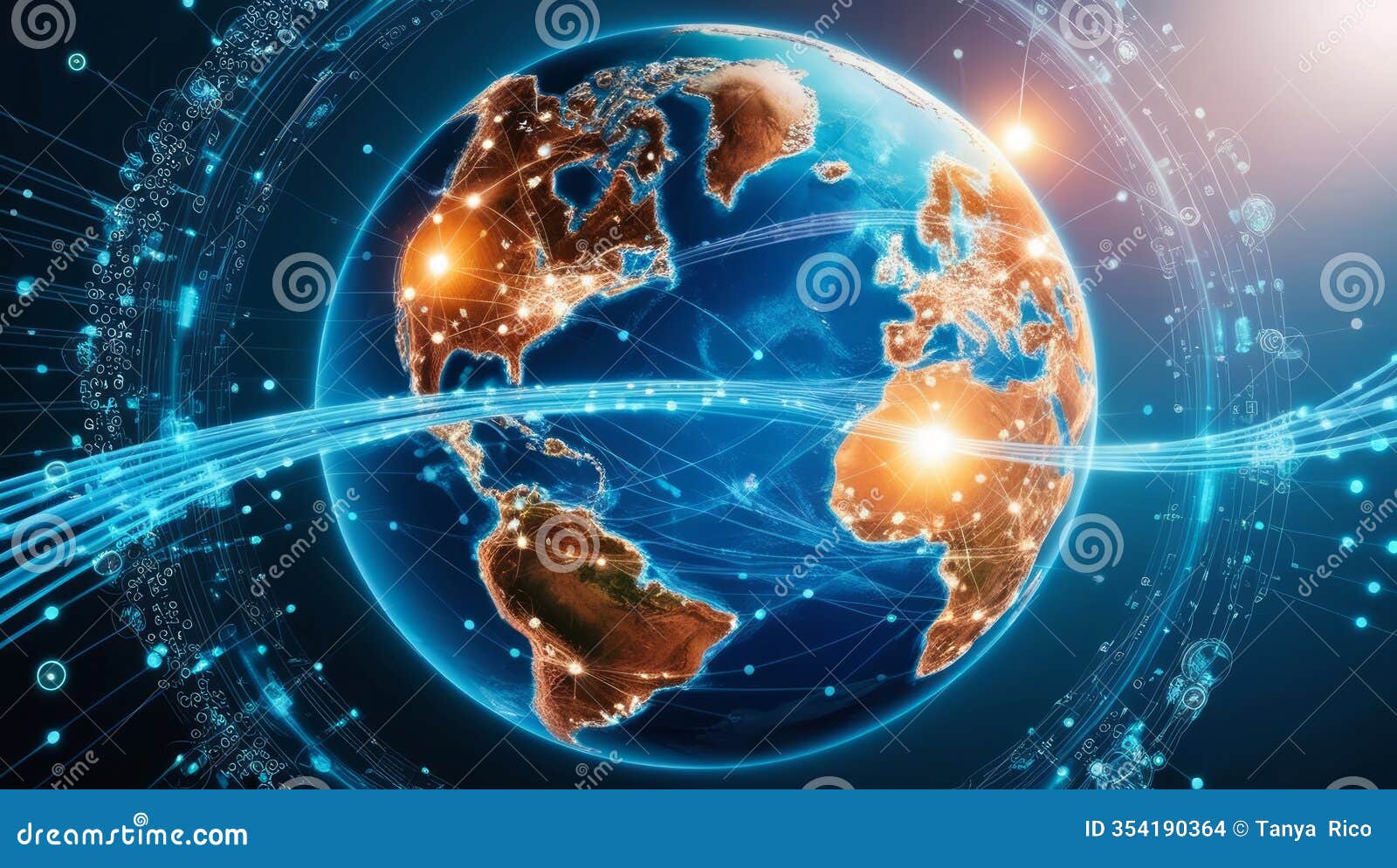 Global Communication, Data Networks Surrounding the Earth, Digital ...