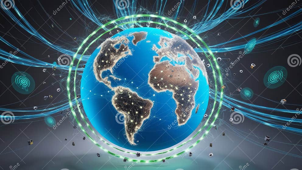 Global Communication, Data Networks Surrounding the Earth, Digital ...