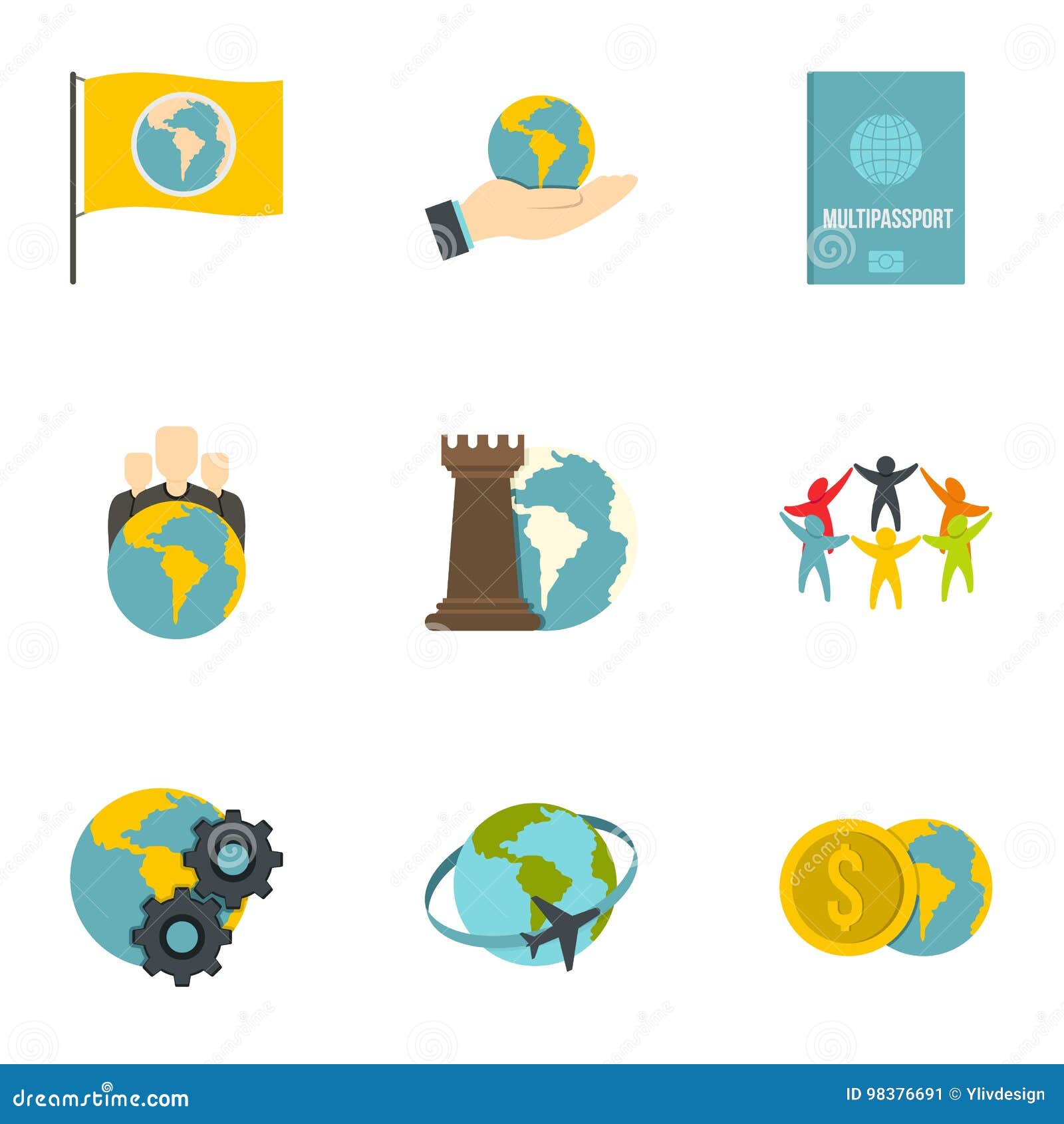 Global Communication Icon Set, Flat Style Stock Vector - Illustration ...