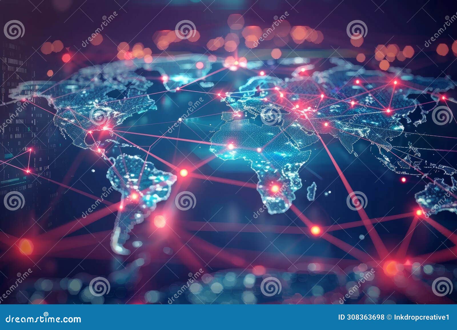 Global Communication and International Connections. World Map with ...