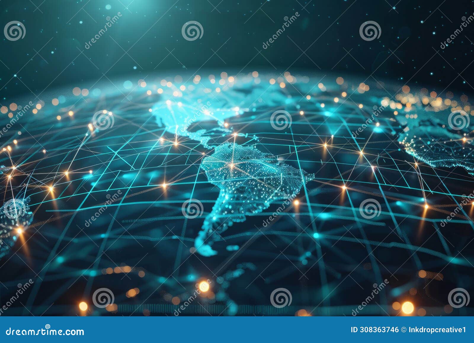 Global Communication and International Connections. World Map with ...