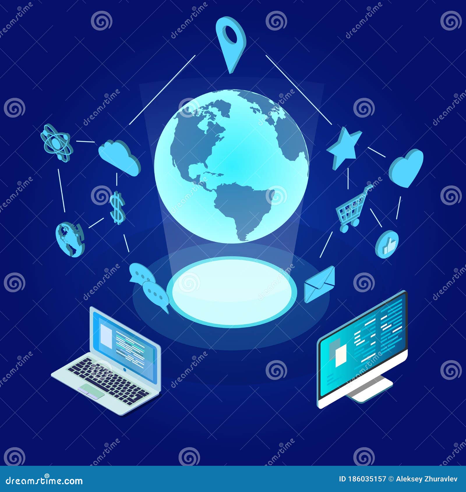 Global Communication Internet Network Around the Planet. Network and ...