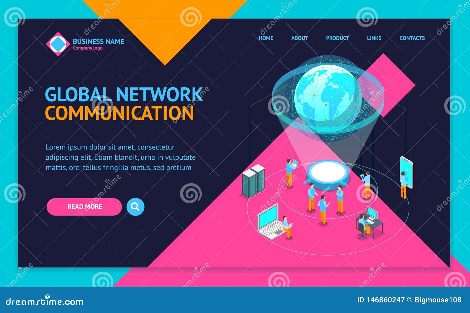 Global Communication Internet Network Concept Landing Web Page Template ...