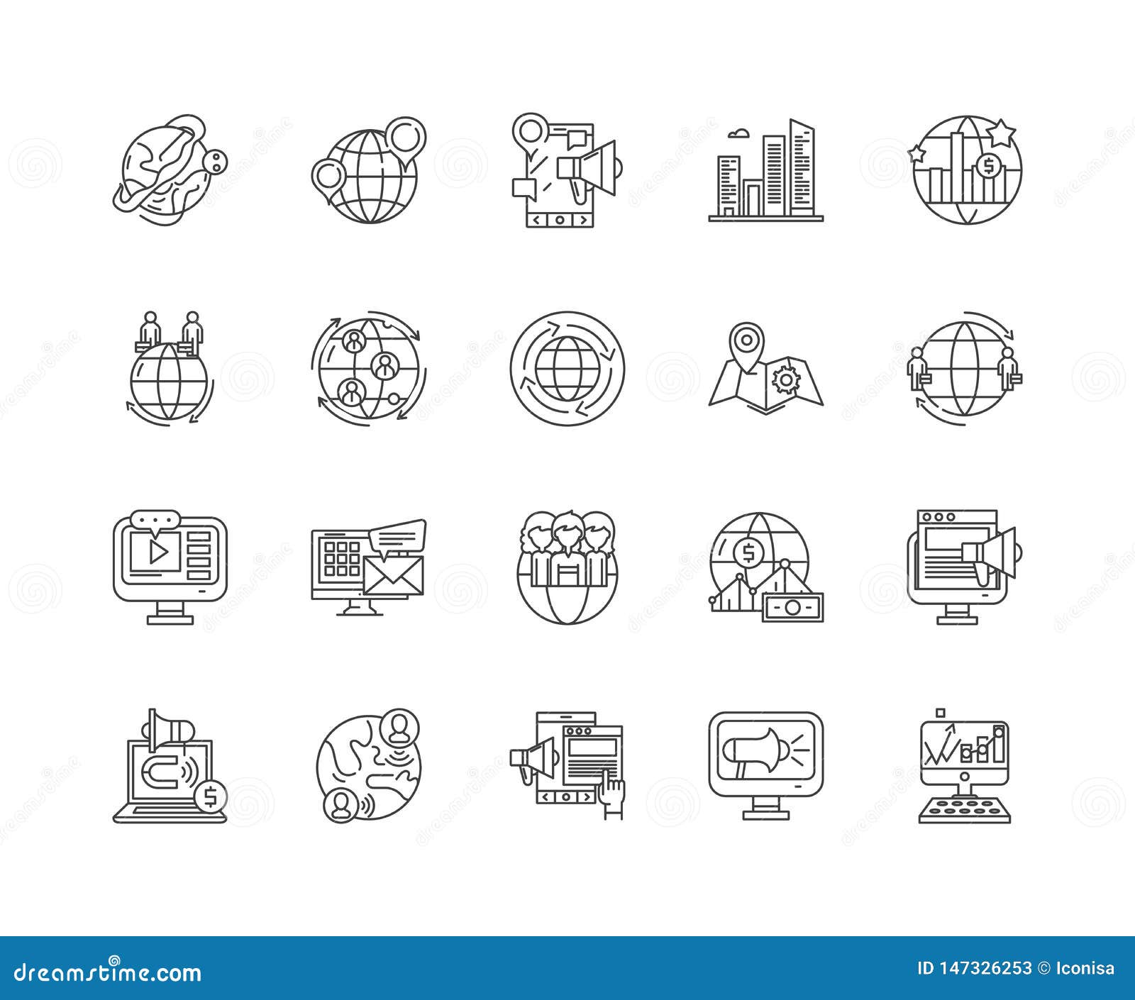 Global Communication Line Icons, Signs, Vector Set, Outline ...