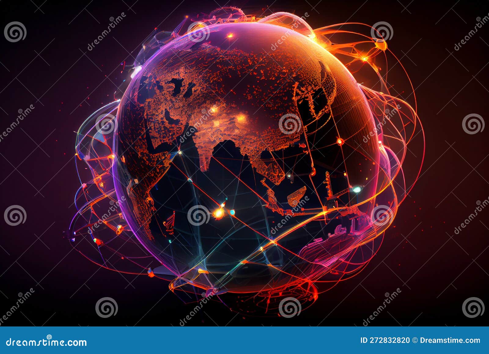 Global Communication Network, Glowing Earth Globe, Technology and ...