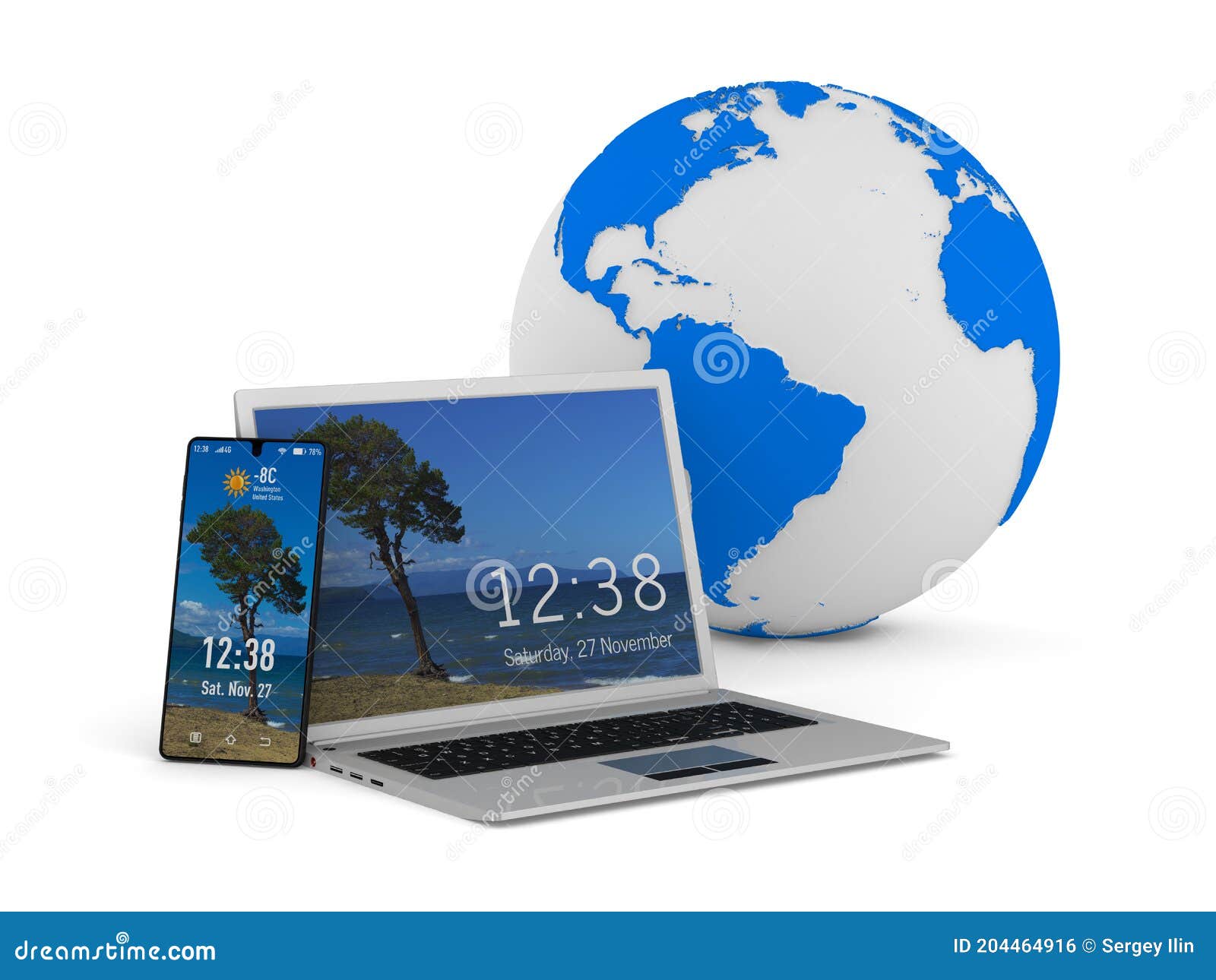 Global Communication on White Background. Isolated 3D Illustration ...