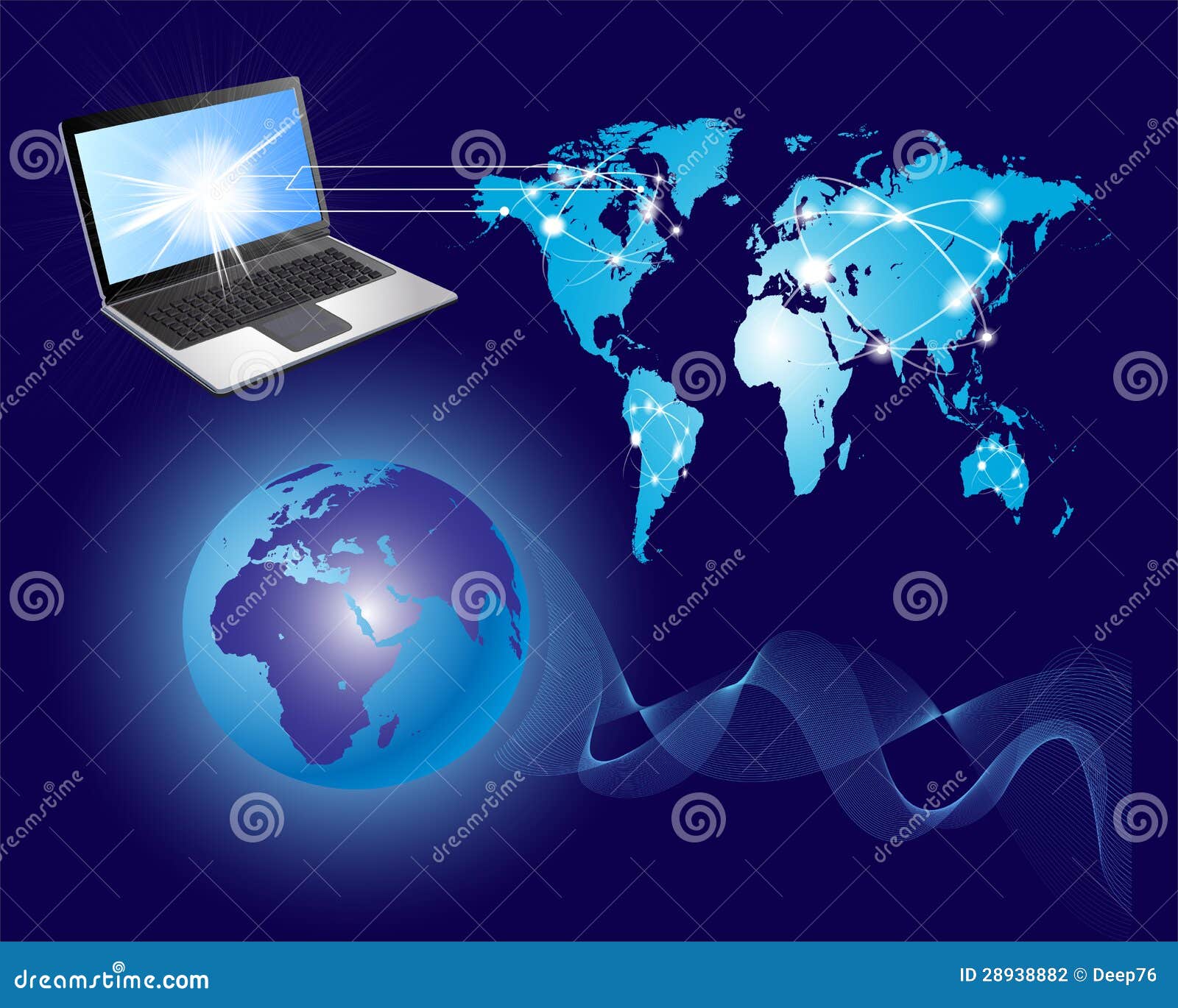 Global Communication and World Map Stock Illustration - Illustration of ...