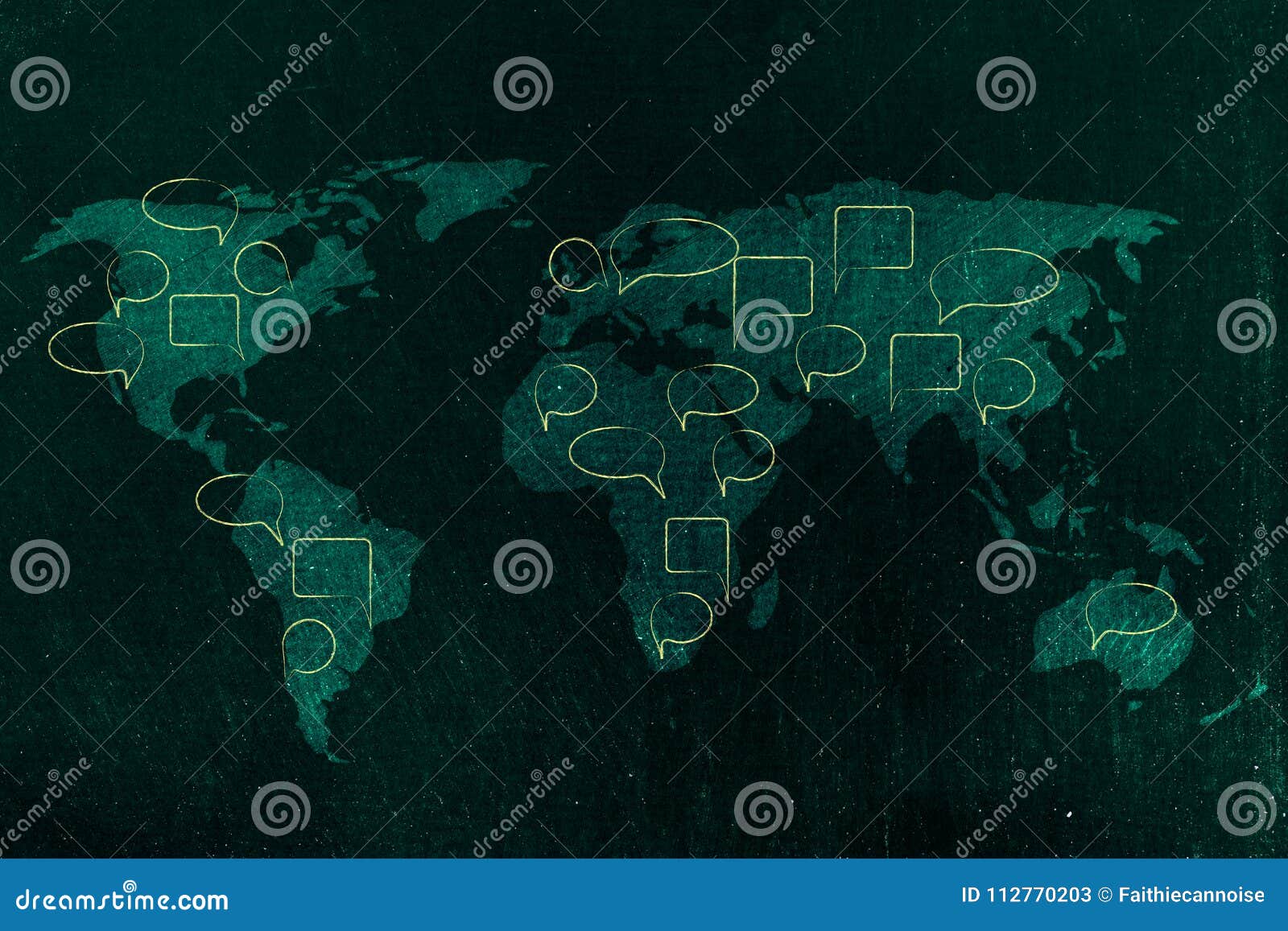 Global Communication World Map with Speech Bubbles Over Each Con Stock ...