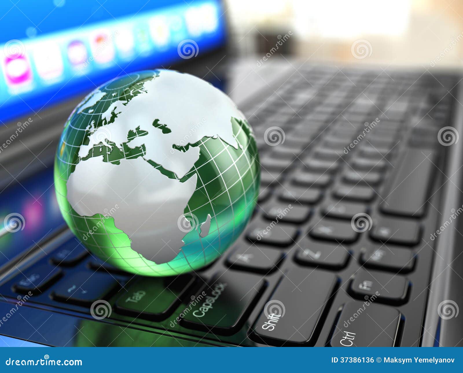 Global Communications. Earth on Laptop Keyboard Stock Illustration ...