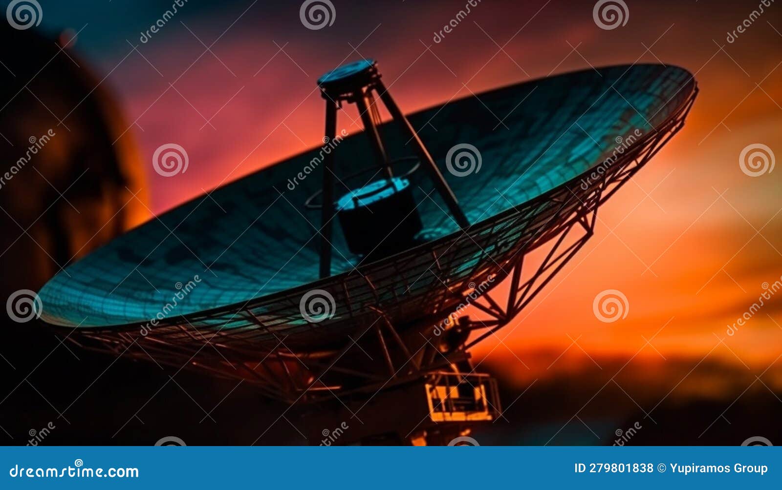 Global Communications Send Wave Pattern Via Satellite Antenna at Dawn ...