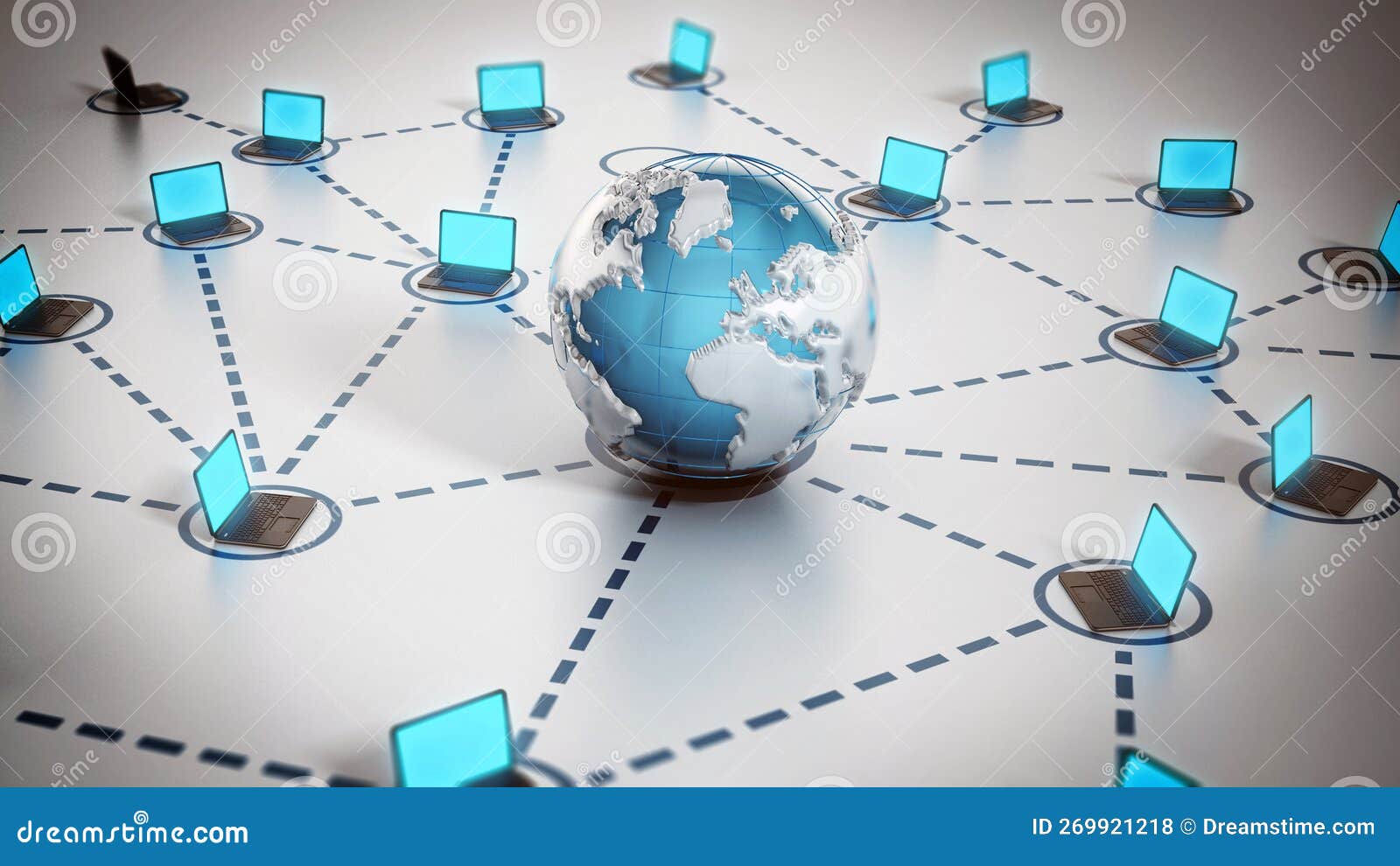 Global Computer Network Connecting a Globe and Laptop Computers. 3D ...
