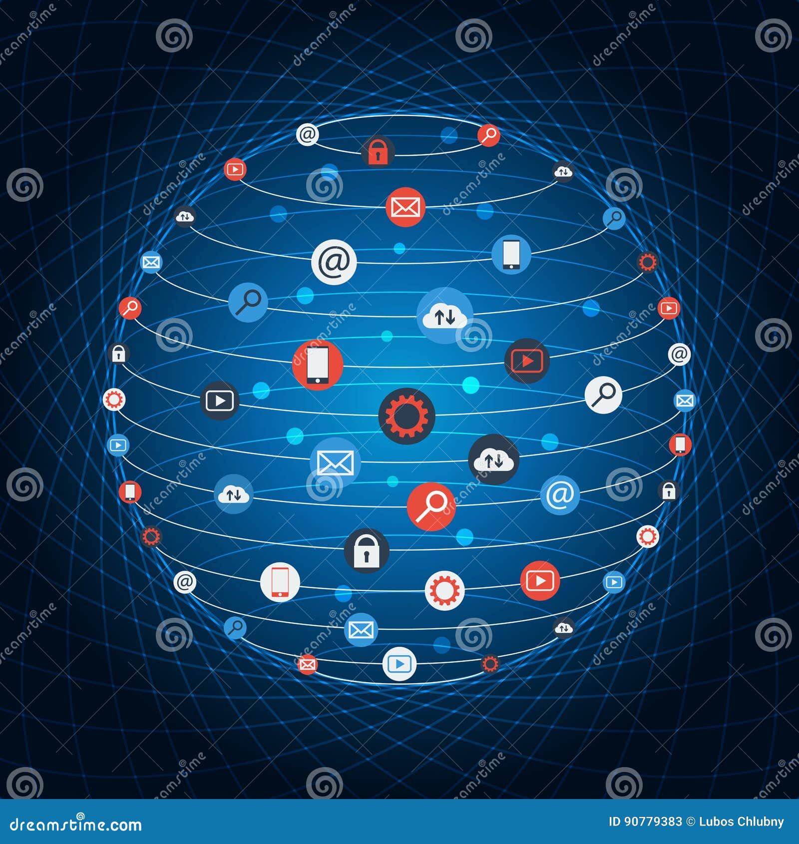 Global Concept Internet Networking Circle with Flat Icons Illustration ...