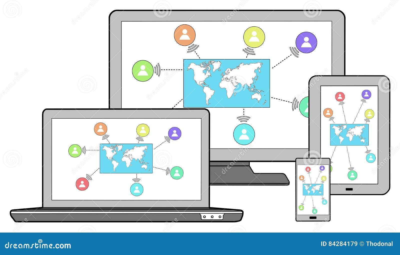 Global Connection Concept on Different Devices Stock Illustration ...