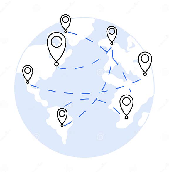 Global Connection Concept with Location Markers and Dashed Lines on Map ...