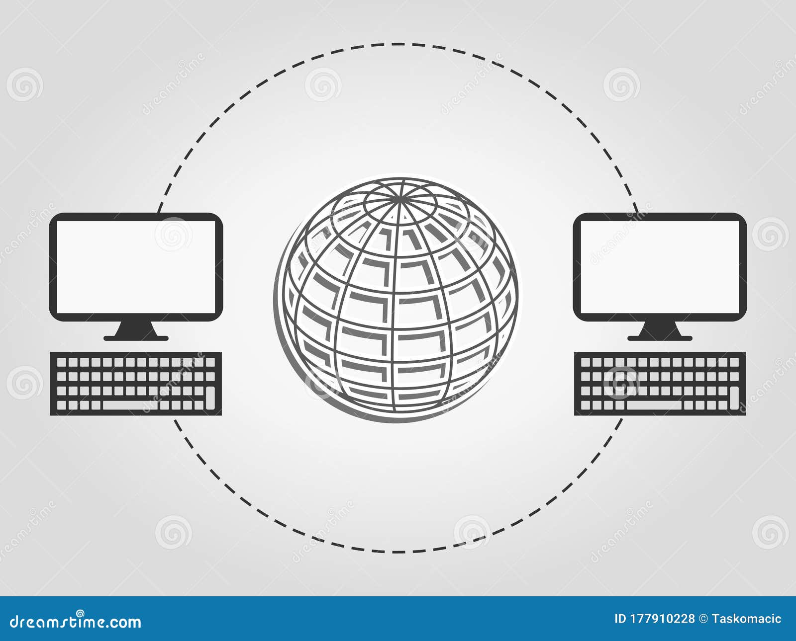 Two Desktop Pc Computers Communicate Wireless Around a Globe on a ...