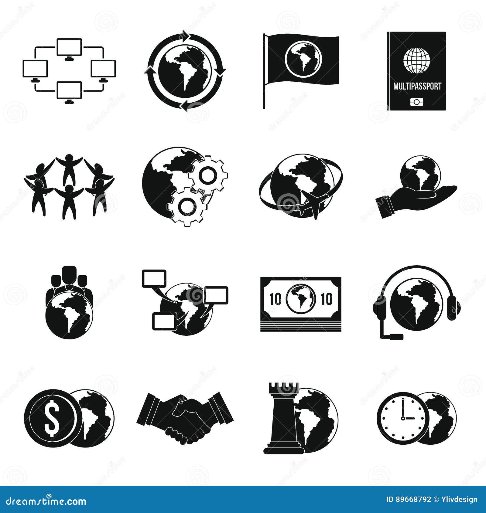 Global Connections Icons Set, Simple Style Stock Vector - Illustration ...