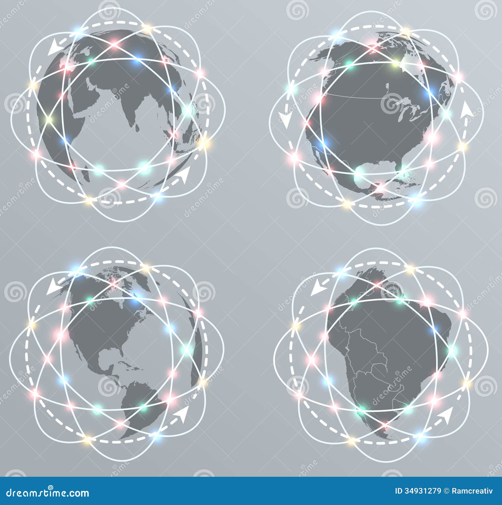 Global Connections Network. Earth Icons Set Stock Vector - Illustration ...