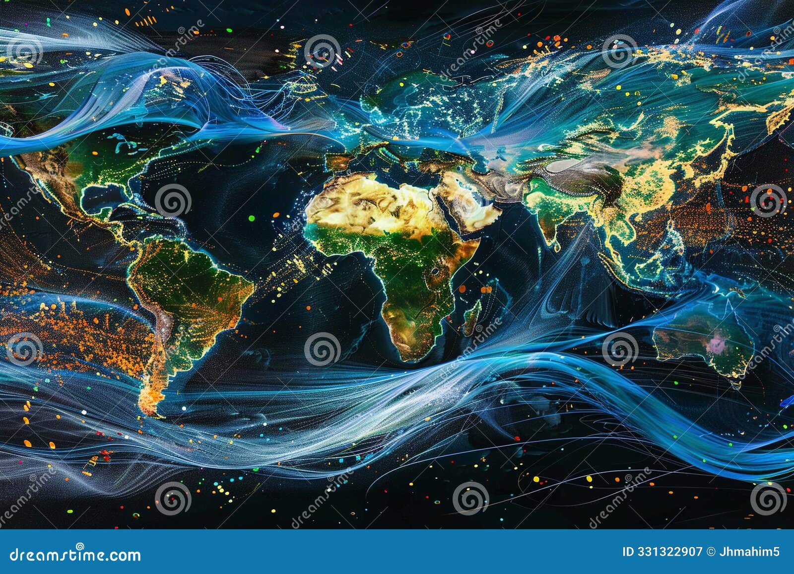 Global Connections a World Map with Flowing Lines Stock Illustration ...