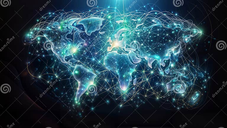 Abstract World with Glowing Lines of Global Connectivity, Generative Ai ...