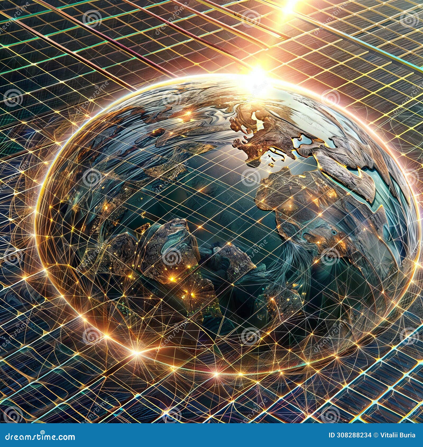 Global Connectivity: Digital Globe Linked Amidst Grid Background ...