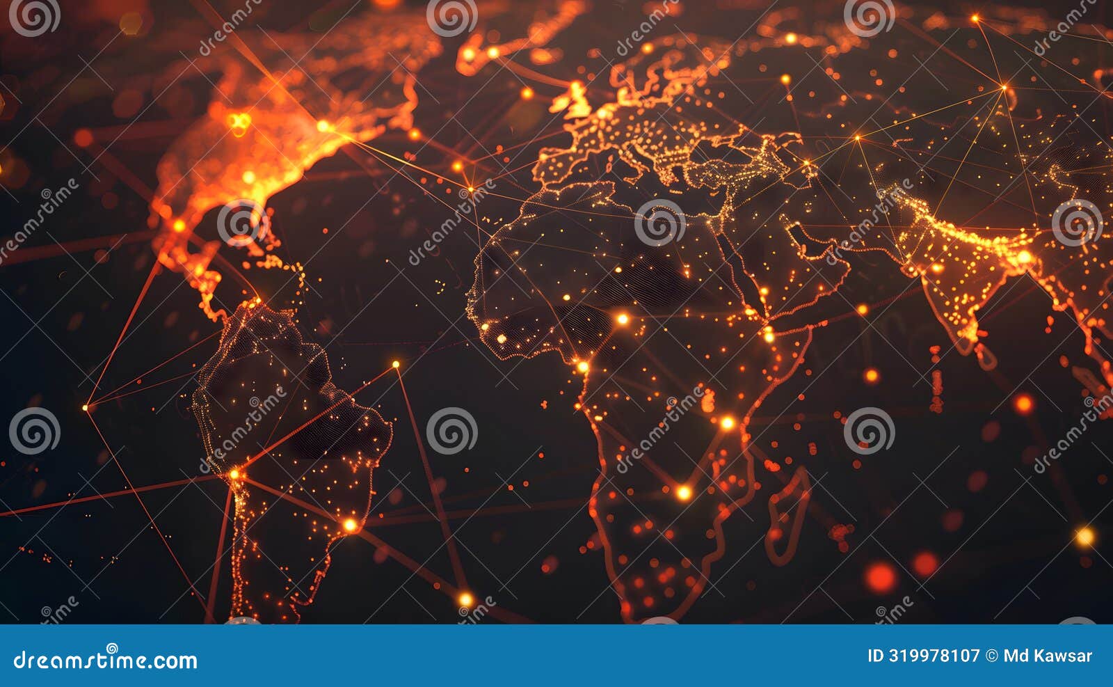 Global Connectivity Digital Map with Glowing Orange Lines Stock ...