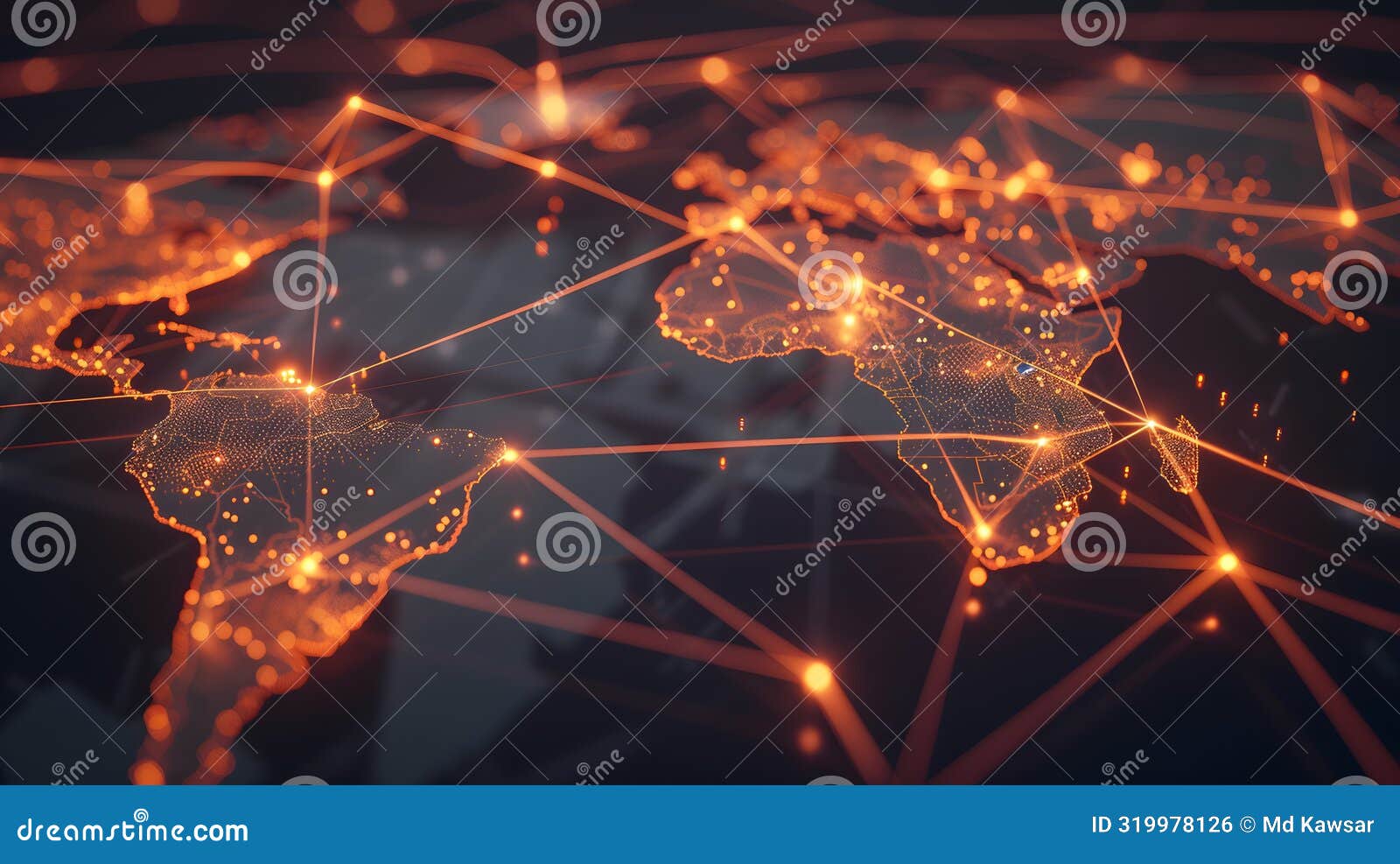 Global Connectivity Digital Map with Glowing Orange Lines Stock ...