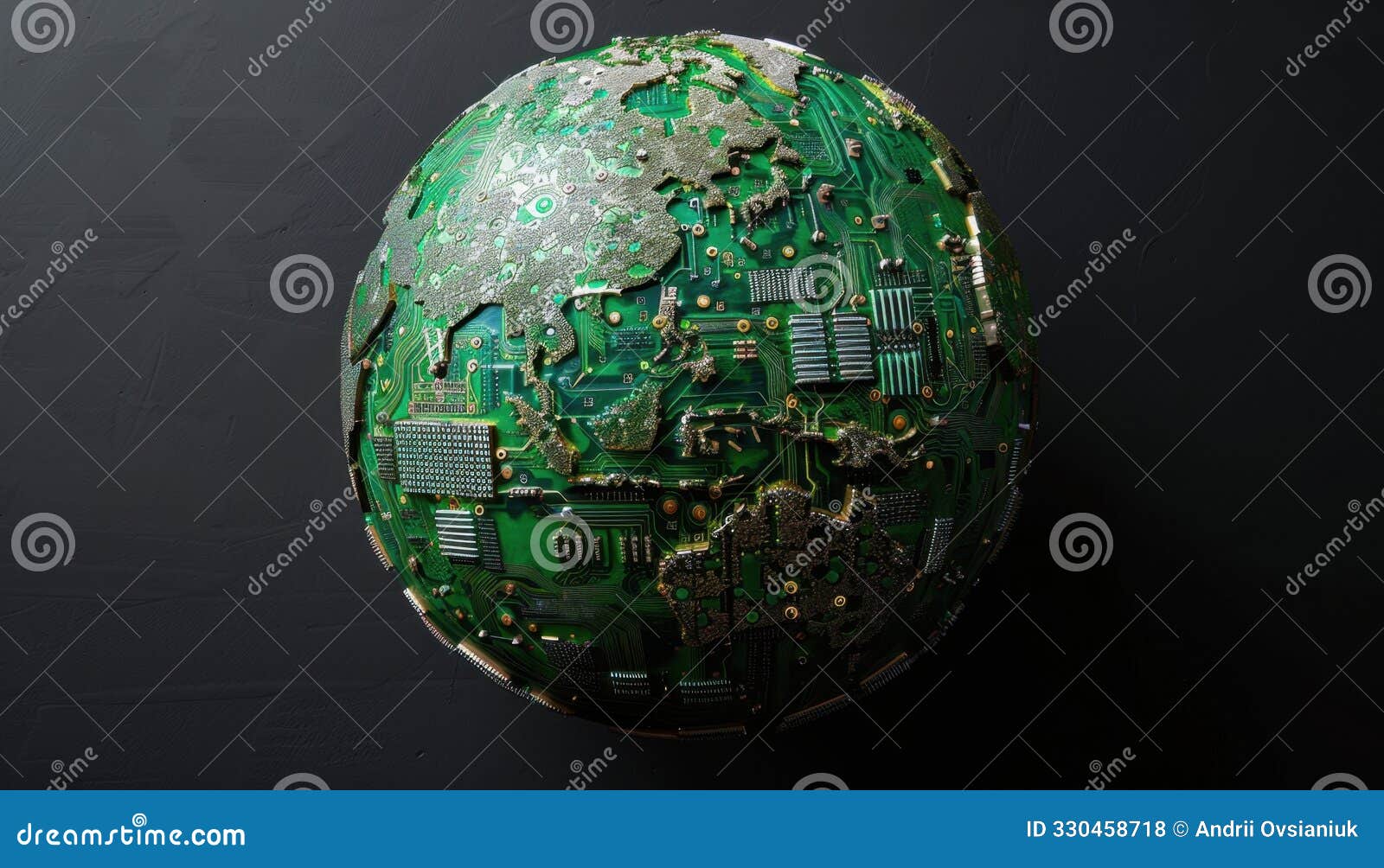 Global Connectivity Represented with a Circuit Board Globe on a Dark ...