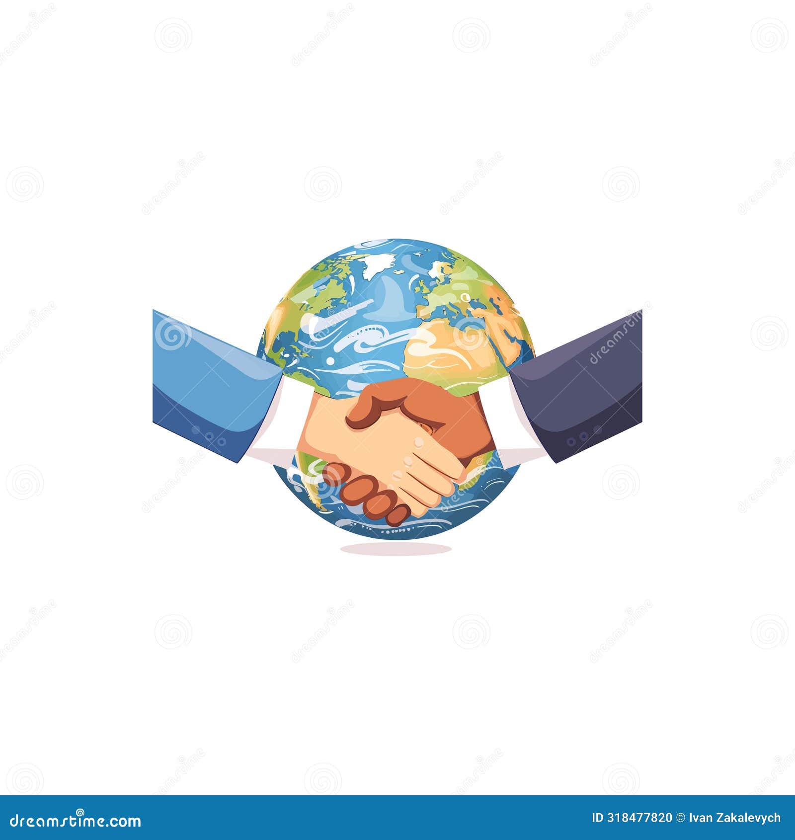 Global Cooperation Concept with Handshake and Earth. Vector ...