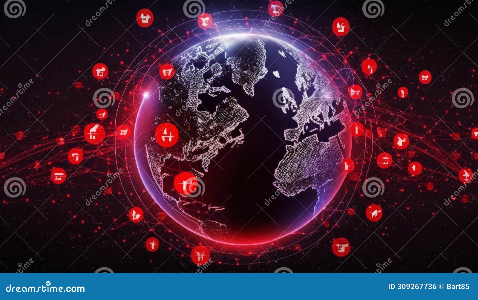 Global Cyber Attack Around the World with Planet Earth Viewed from ...