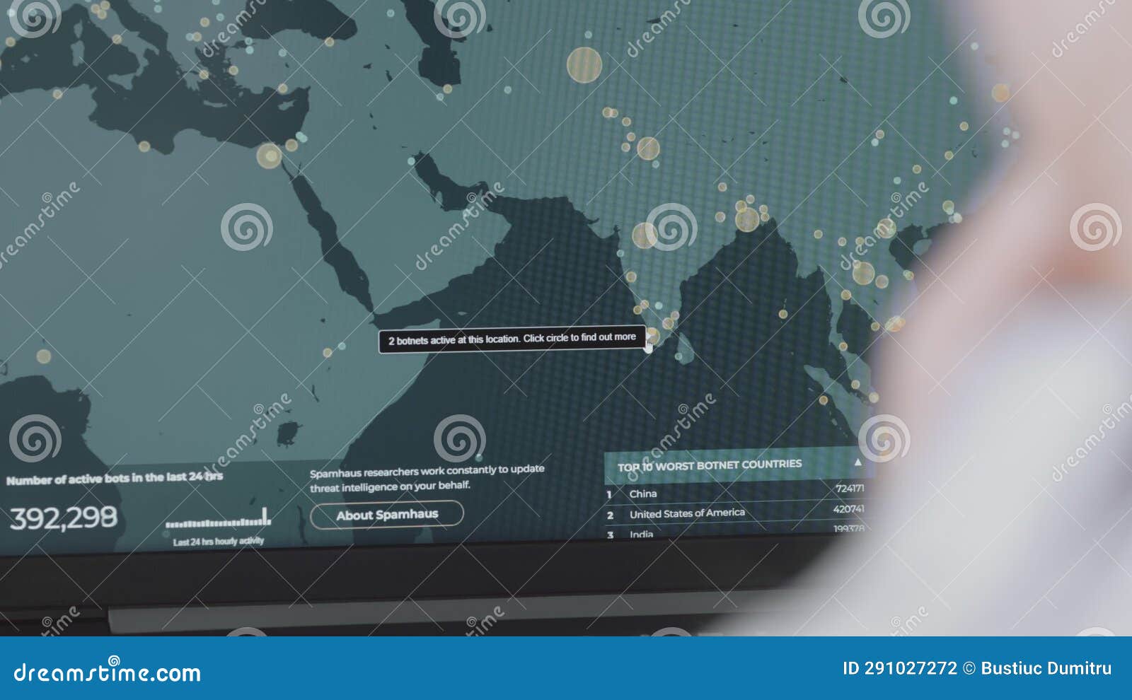 Global Cyber Attack with World Map on Computer Screen, Asia on Map ...