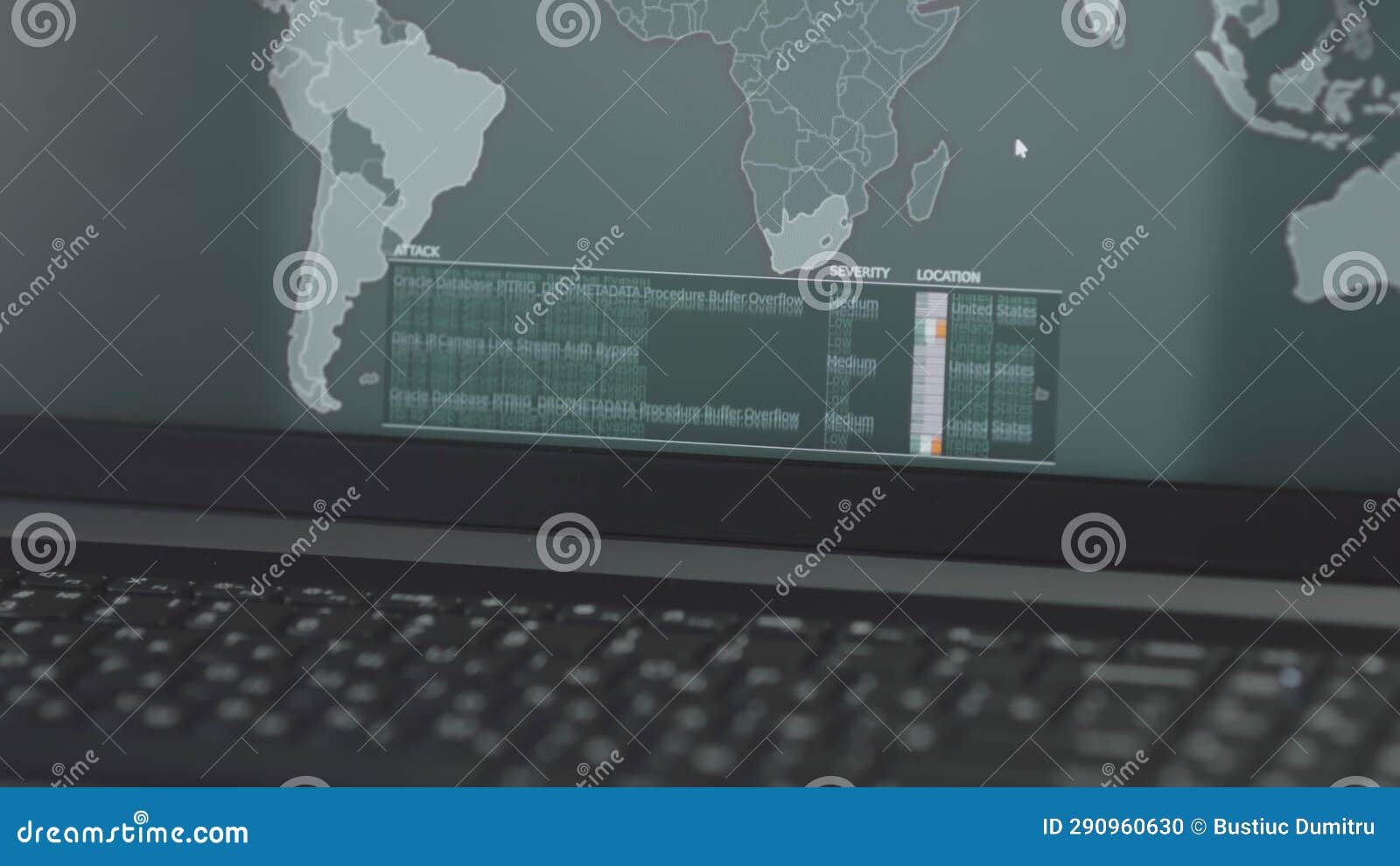 Global Cyber Attack with World Map on Computer Screen. Internet Network ...