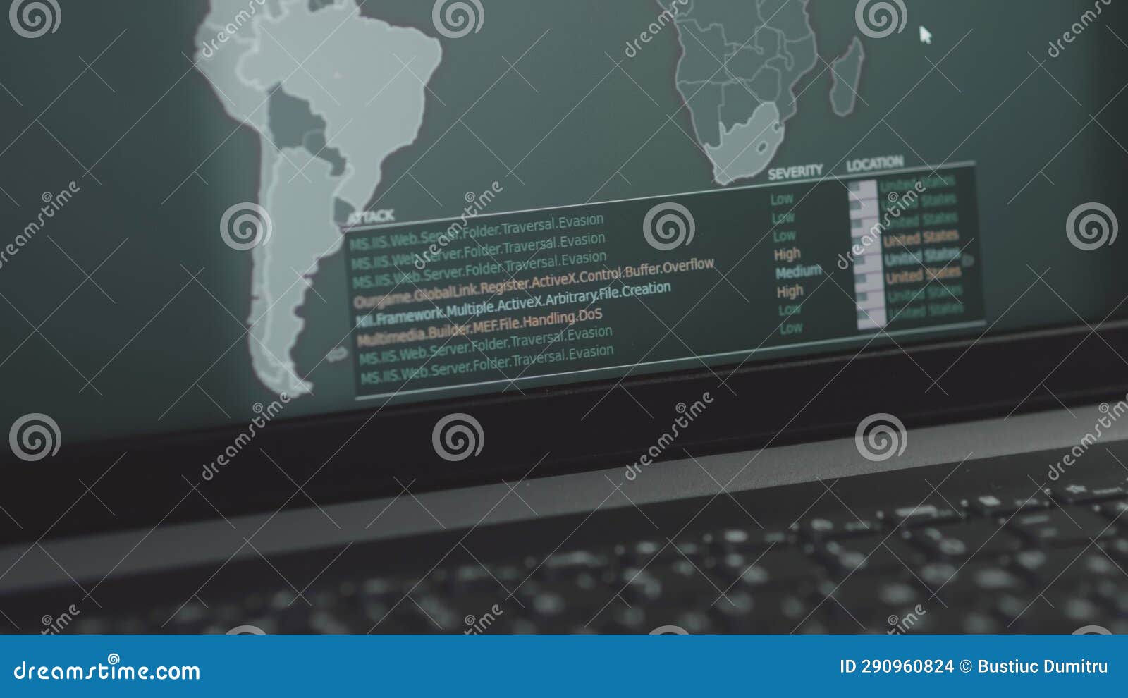 Global Cyber Attack with World Map on Computer Screen. Internet Network ...
