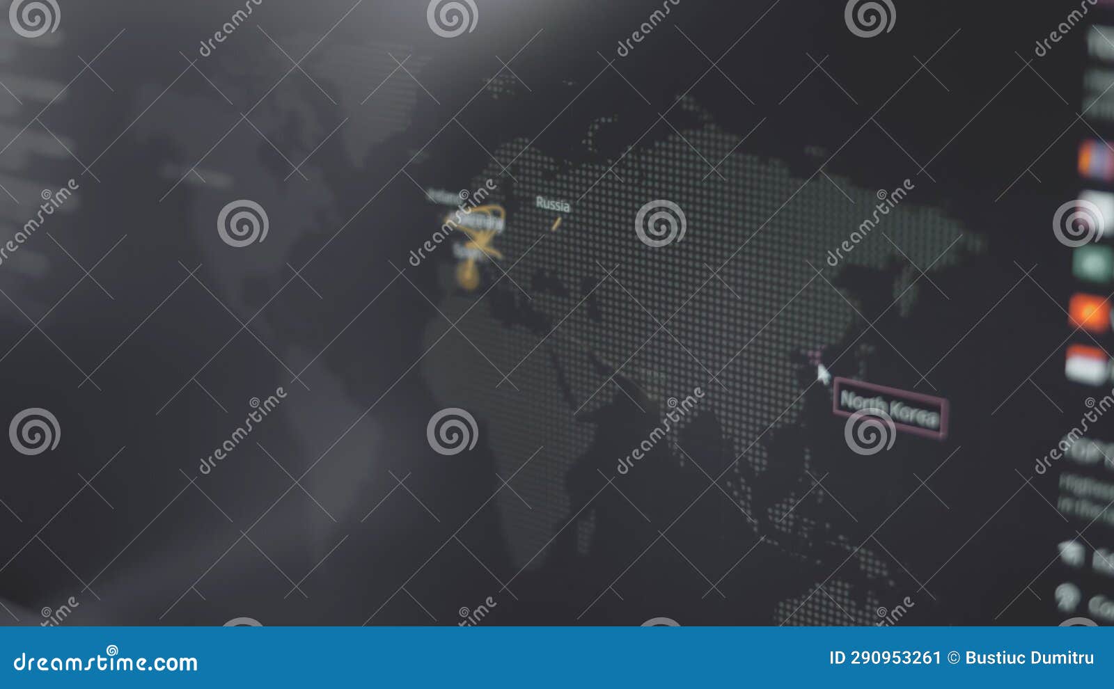 Global Cyber Attack with World Map on Computer Screen. Internet Network ...
